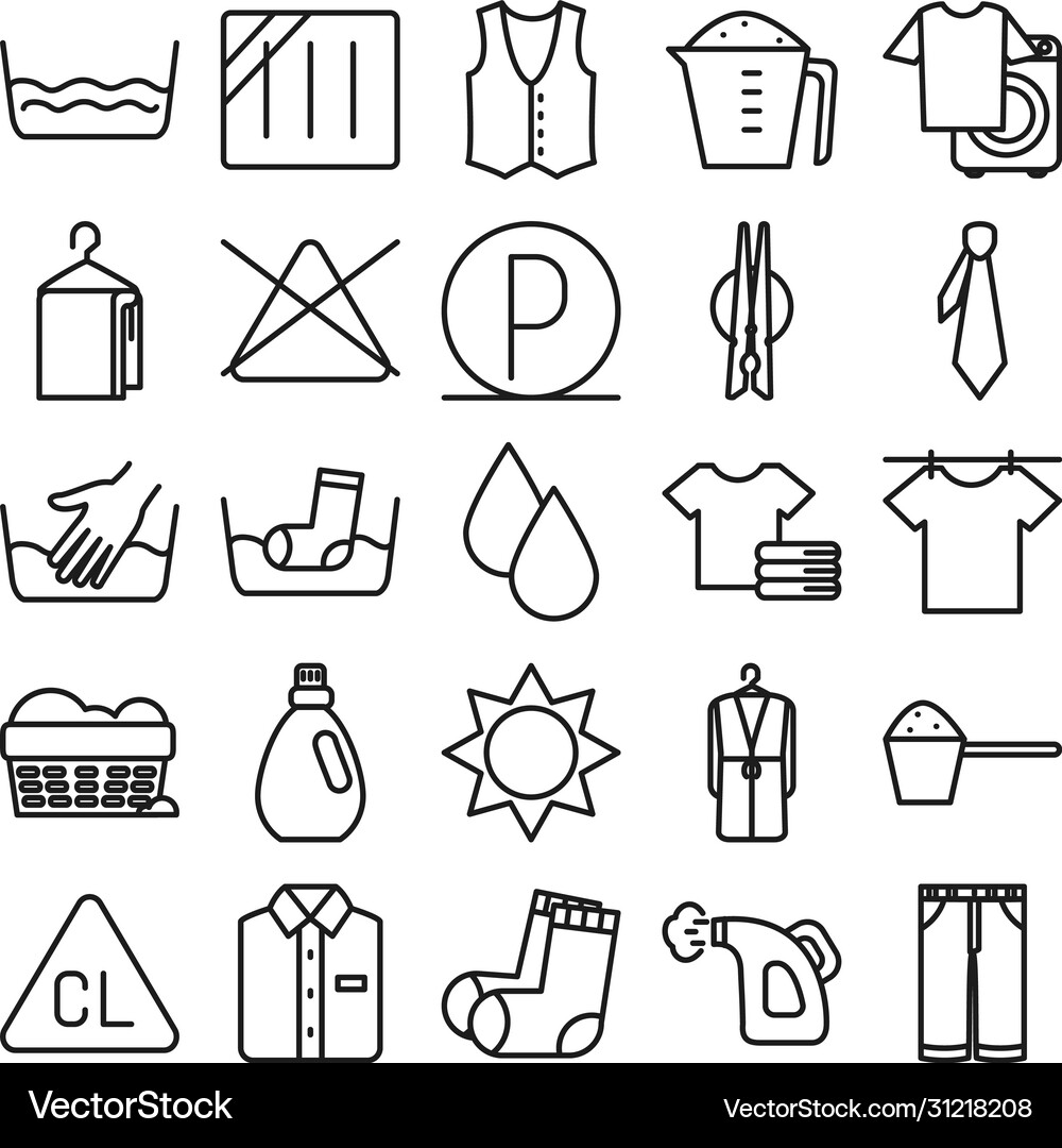 Water drops and textile care icon set line style Vector Image