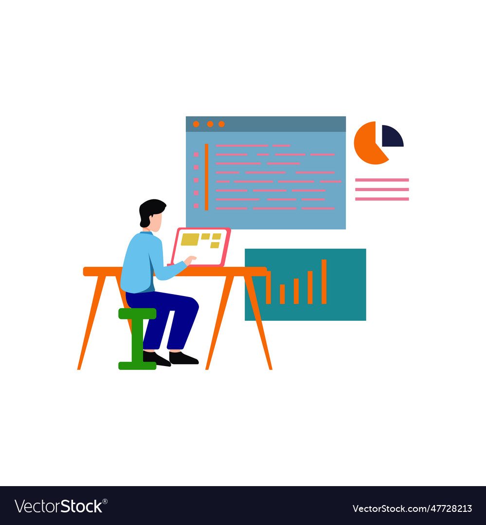 Boy is working on web page programming Royalty Free Vector