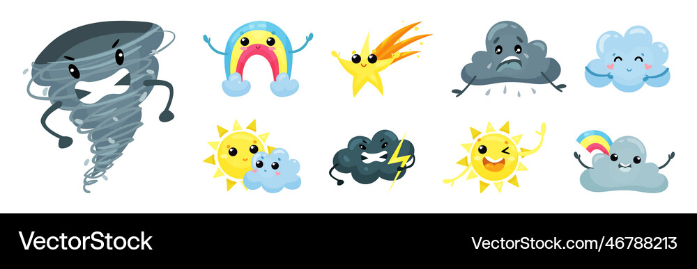 Cartoon weather and forecast with cloud rainbow Vector Image