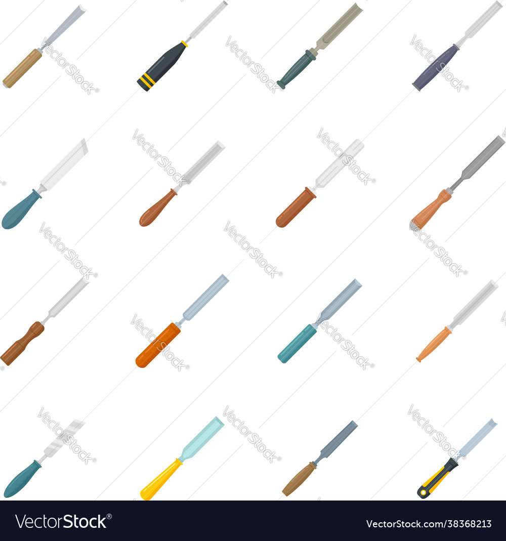 Chisel icons set flat isolated Royalty Free Vector Image