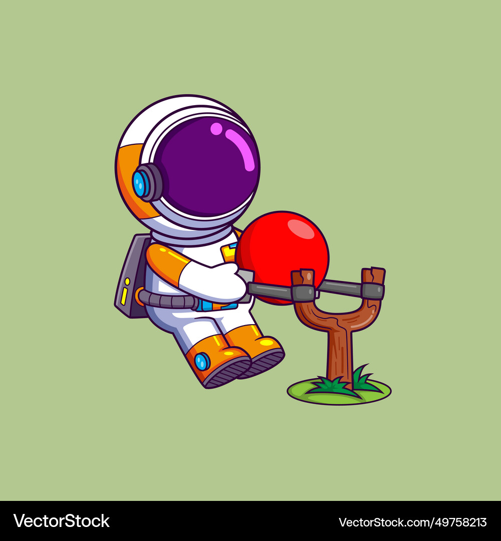 Cute astronaut playing a large slingshot science Vector Image