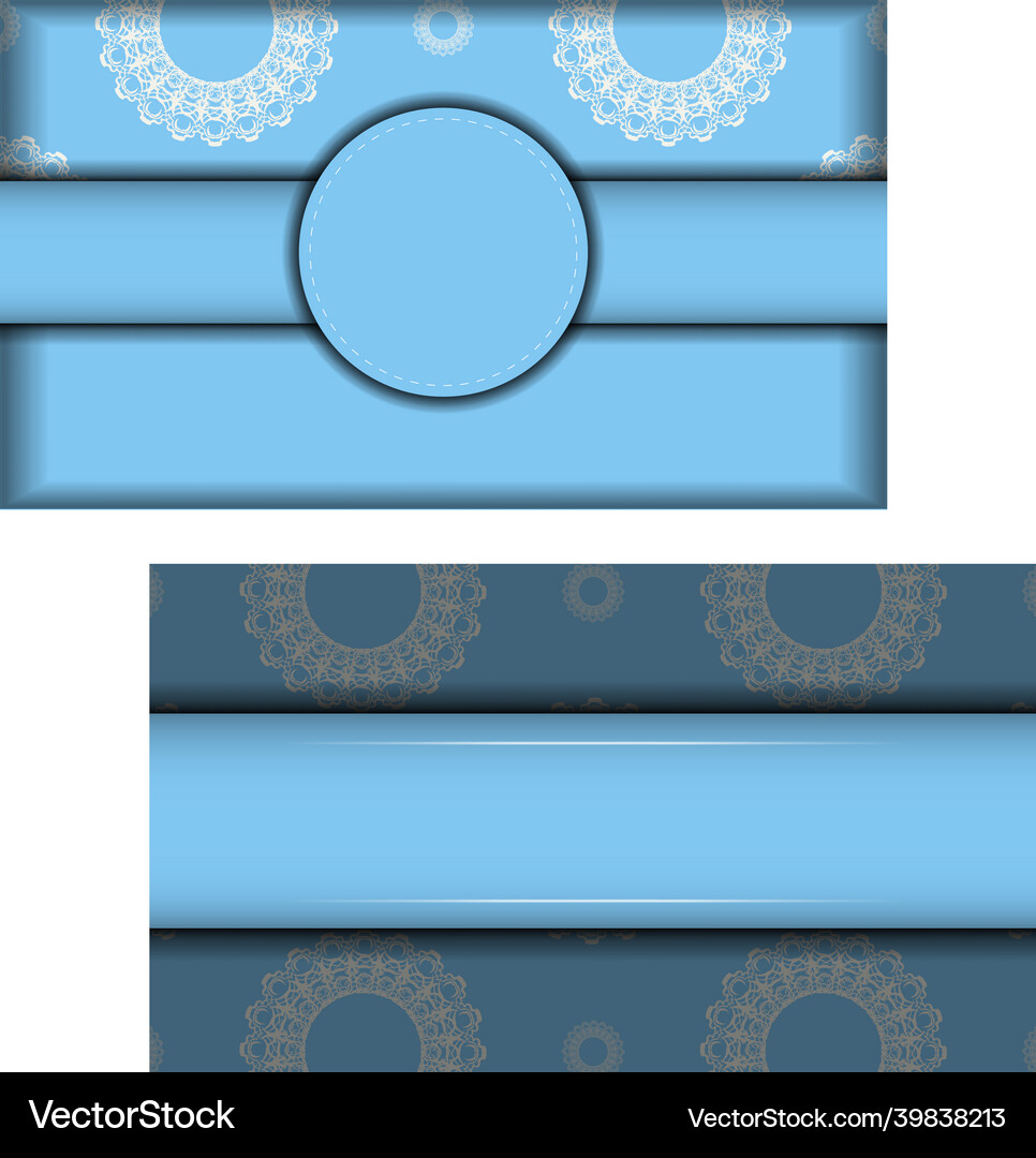 Greeting card in blue with greek white pattern Vector Image