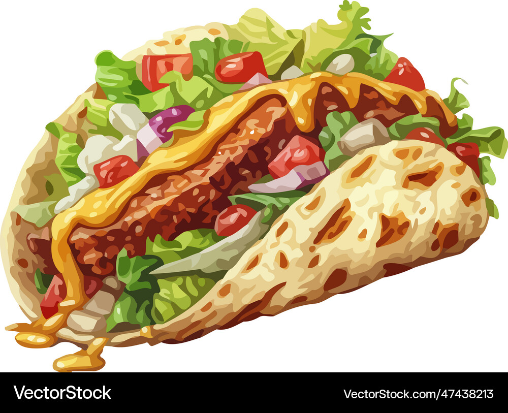 Grilled beef taco with fresh guacamole Royalty Free Vector
