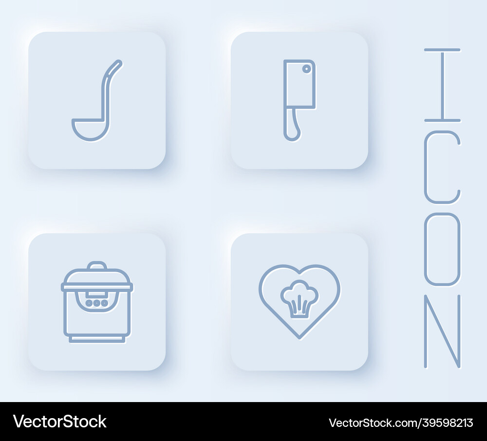 Set line kitchen ladle meat chopper slow cooker Vector Image