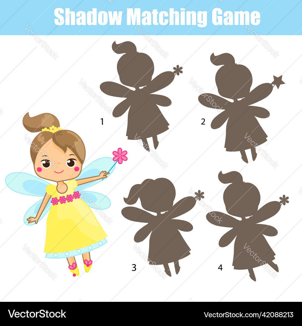 Shadow matching game kids activity with cartoon Vector Image