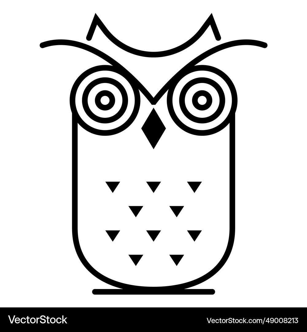 Spiral eyes owl front stroke Royalty Free Vector Image