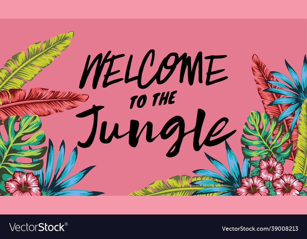 Welcome to jungle banner vibrant palm leaf Vector Image