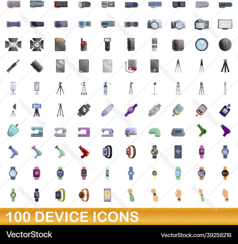 100 device icons set cartoon style Royalty Free Vector Image
