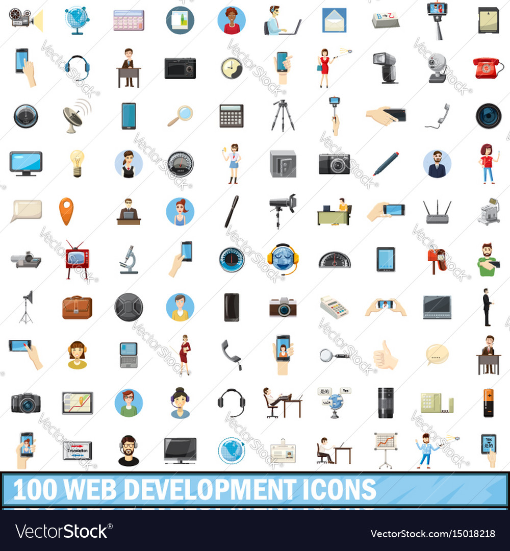 100 web development icons set cartoon style Vector Image