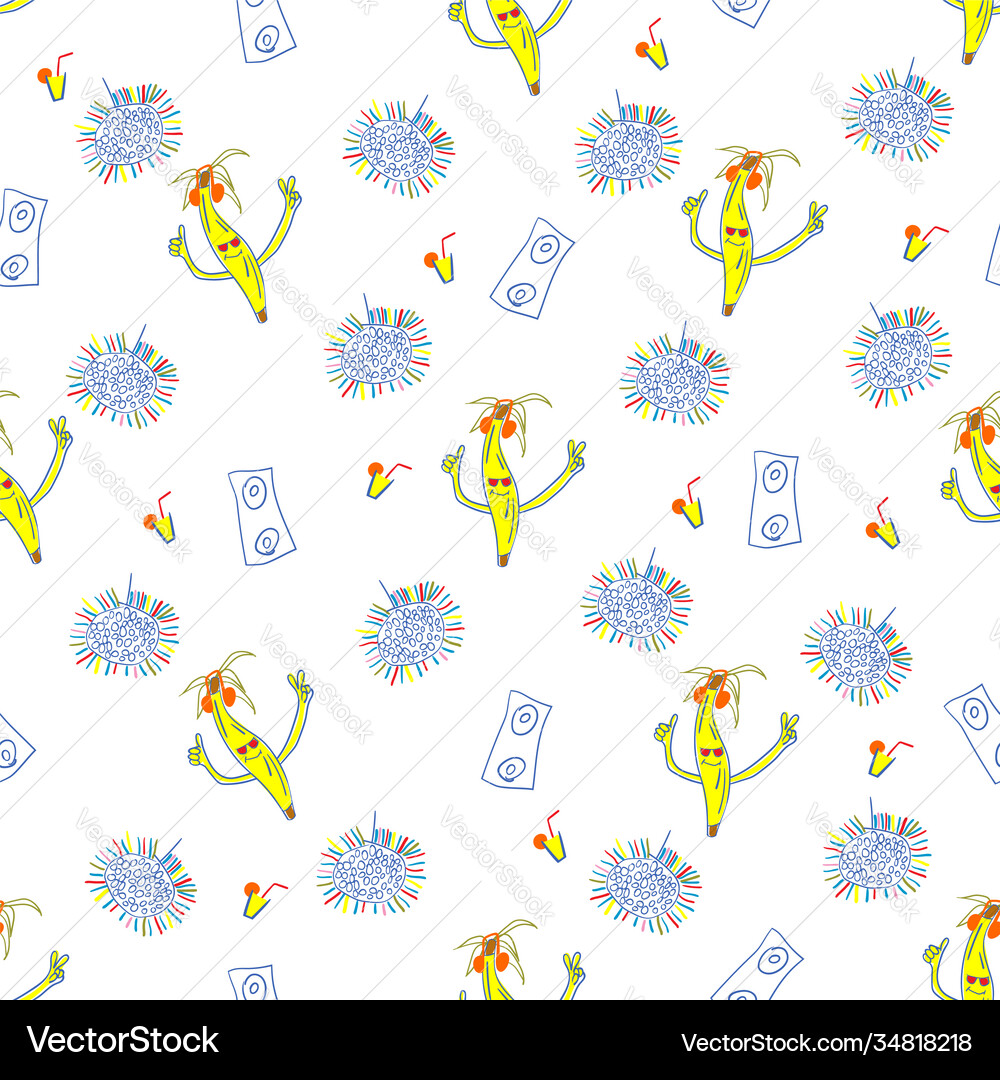Banana party seamless pattern fun youth Royalty Free Vector