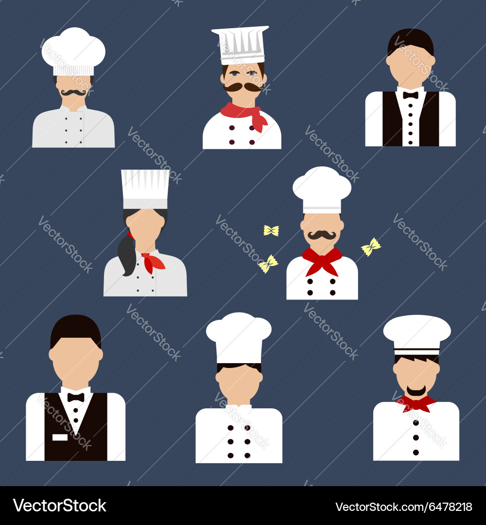 Chefs bakers and waiters flat avatar icons Vector Image