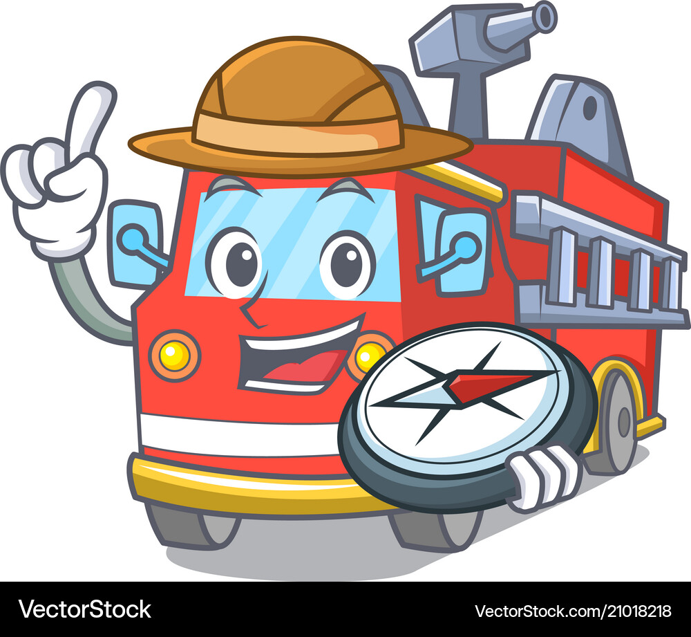 Explorer fire truck mascot cartoon Royalty Free Vector Image