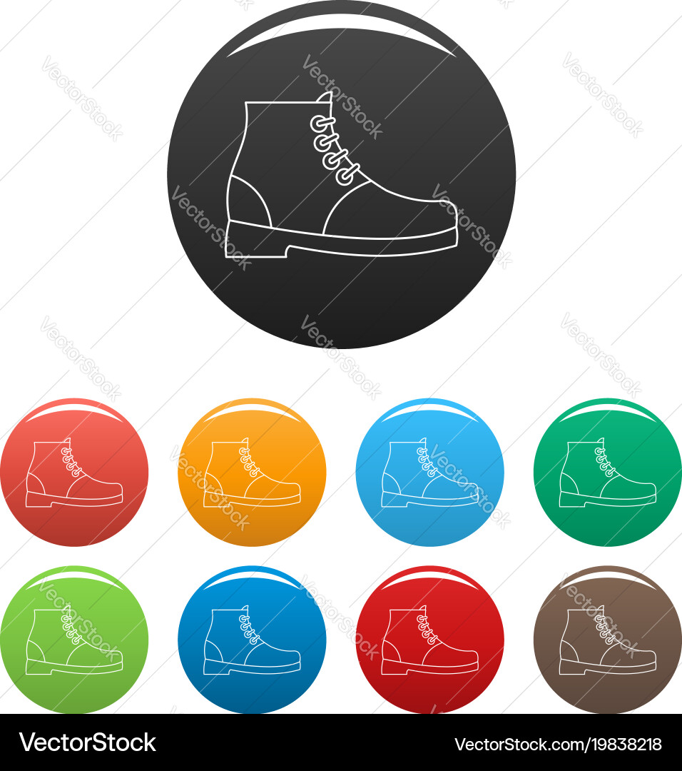 Hiking boots icons color set Royalty Free Vector Image