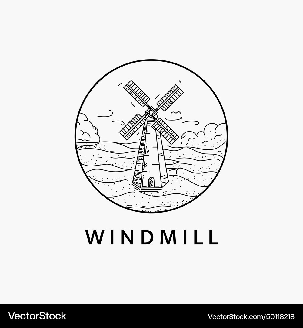 Minimalist windmill scenery logo line art Vector Image