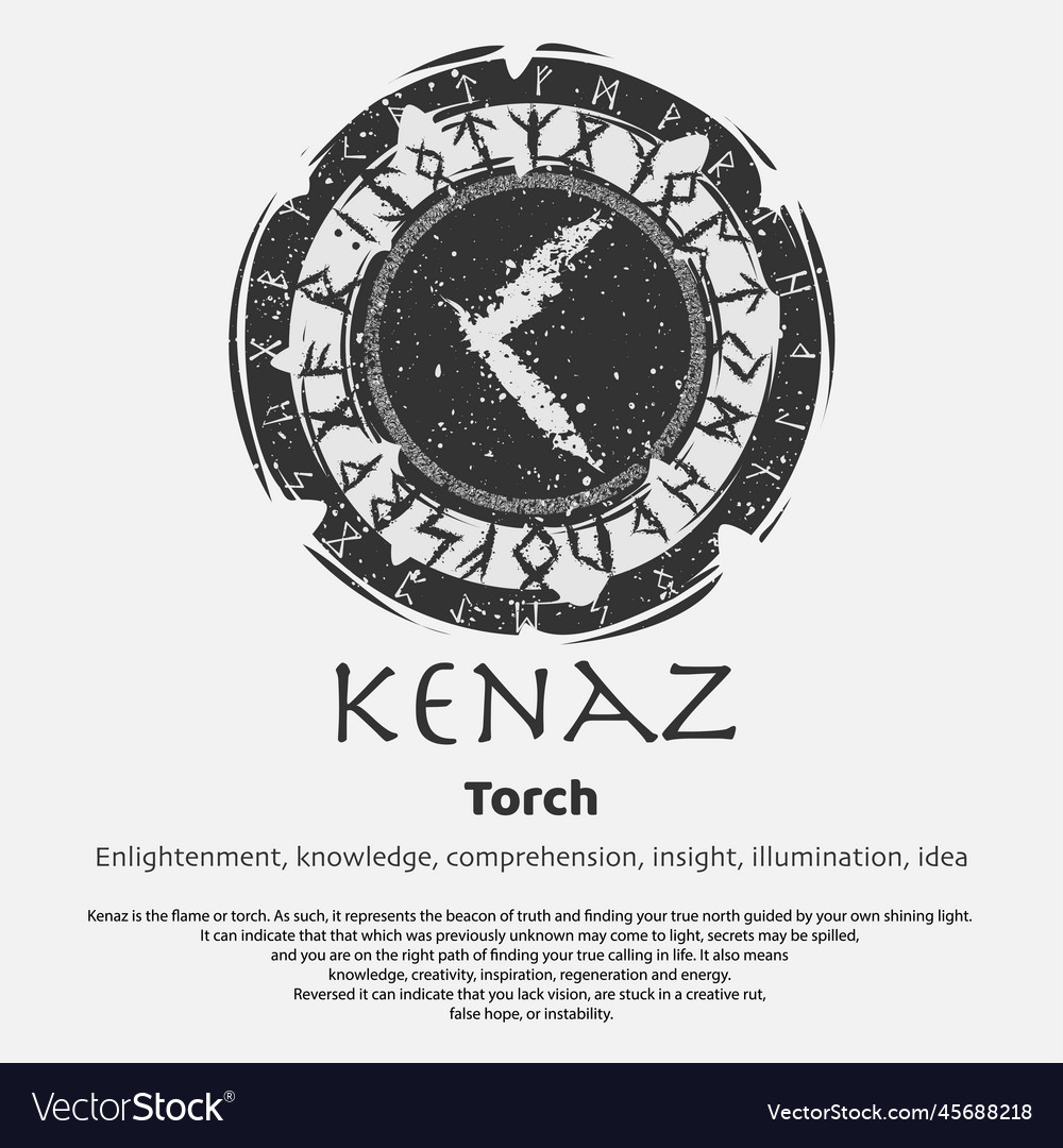 Viking kenaz rune dark circle shield Royalty Free Vector