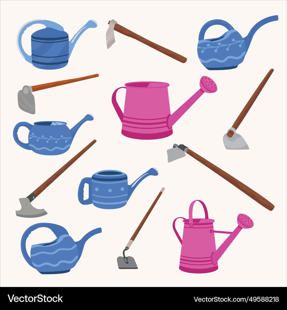 Watering can and garden hoe Royalty Free Vector Image