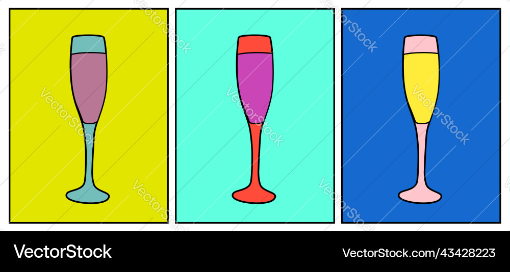 Champagne glass memphis hand drawing Royalty Free Vector