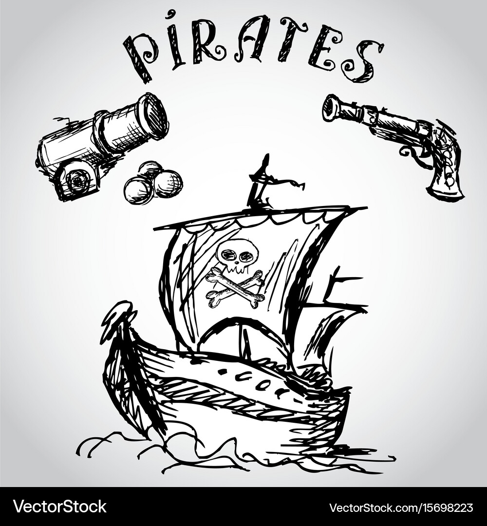 Collection of hand-drawn pirates design elements Vector Image