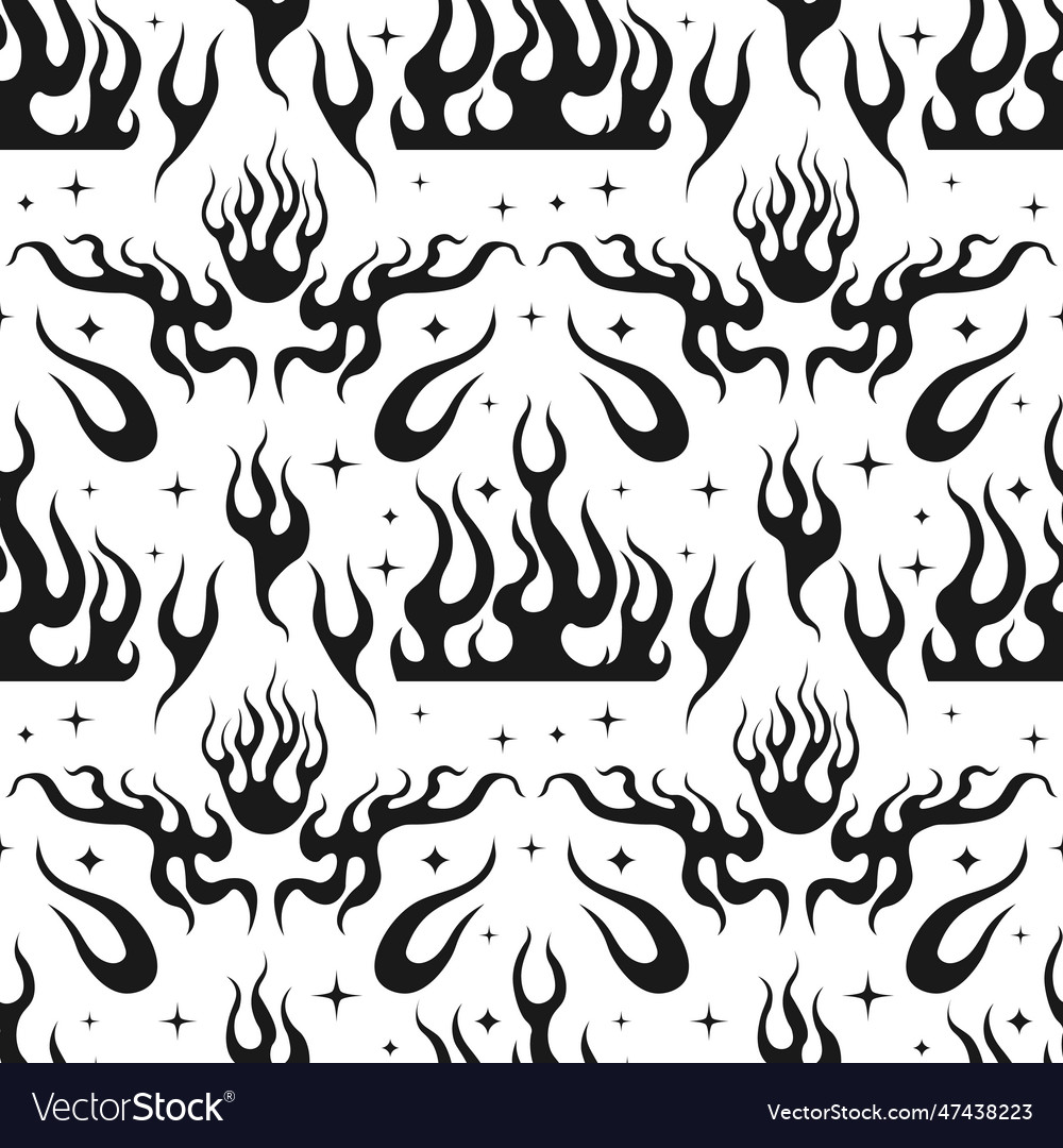 Flame y2k seamless fire pattern psychedelic Vector Image