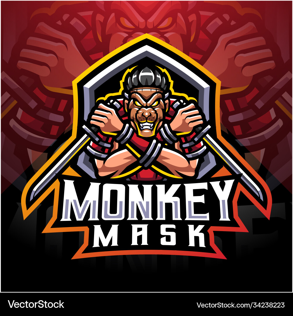 Monkey mask ninja esport mascot logo Royalty Free Vector