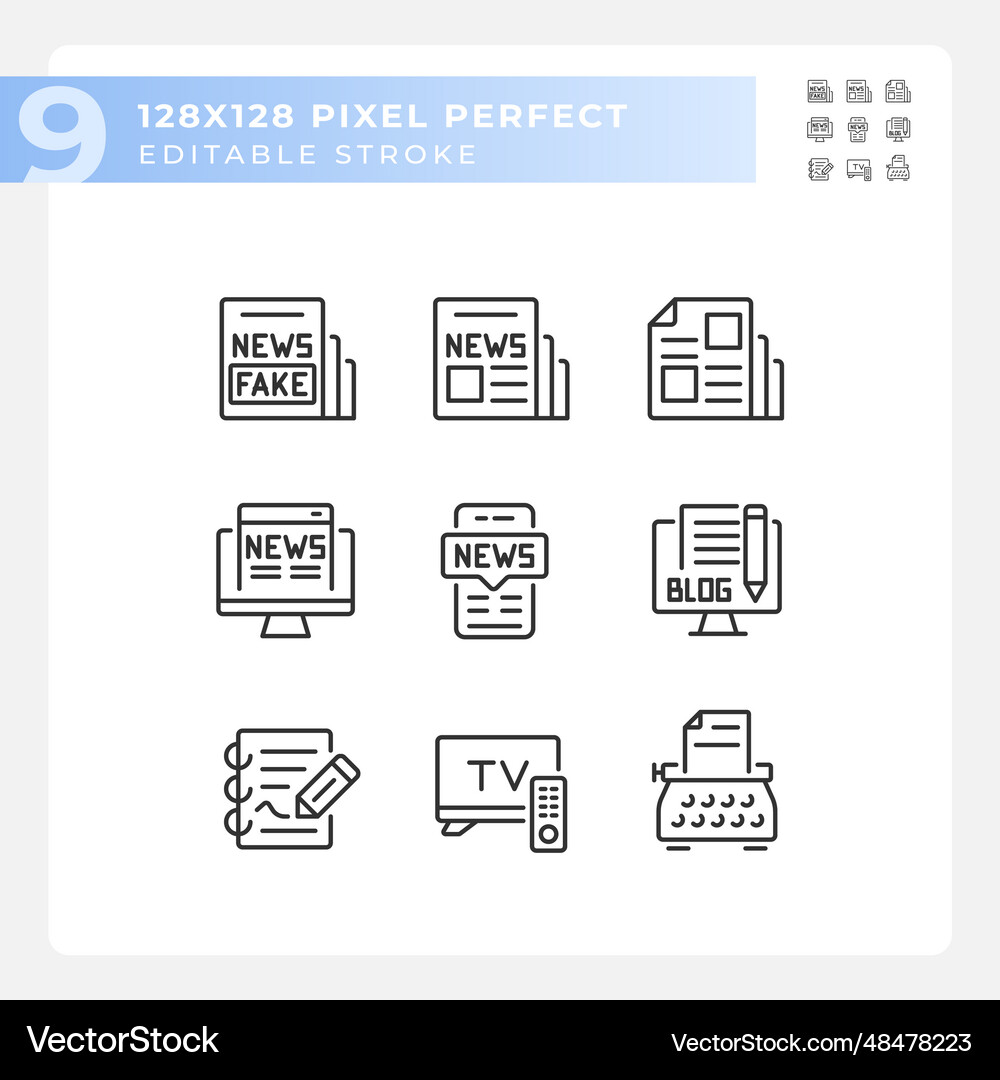 Set of editable pixel perfect black journalism Vector Image