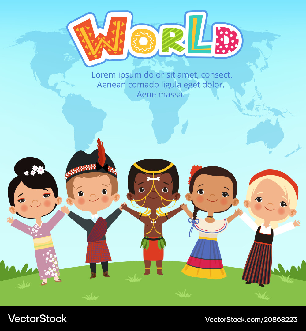 Worldwide kids different nationalities standing Vector Image