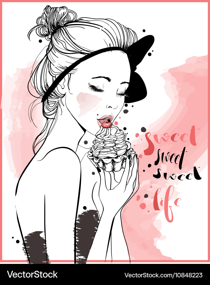 Young beautiful woman with cake Royalty Free Vector Image
