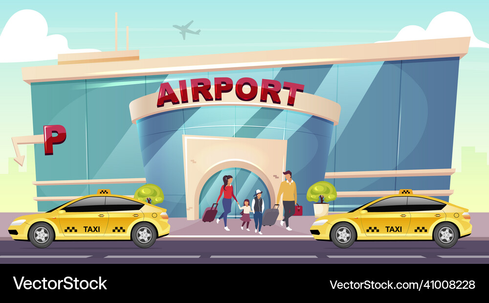 Airport flat color transportation for arrival Vector Image