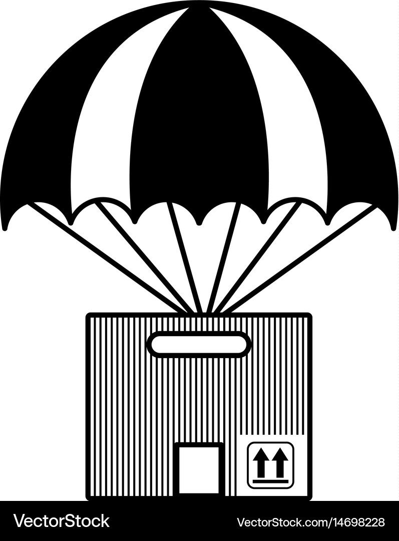 Carton packing box with parachute icon Royalty Free Vector