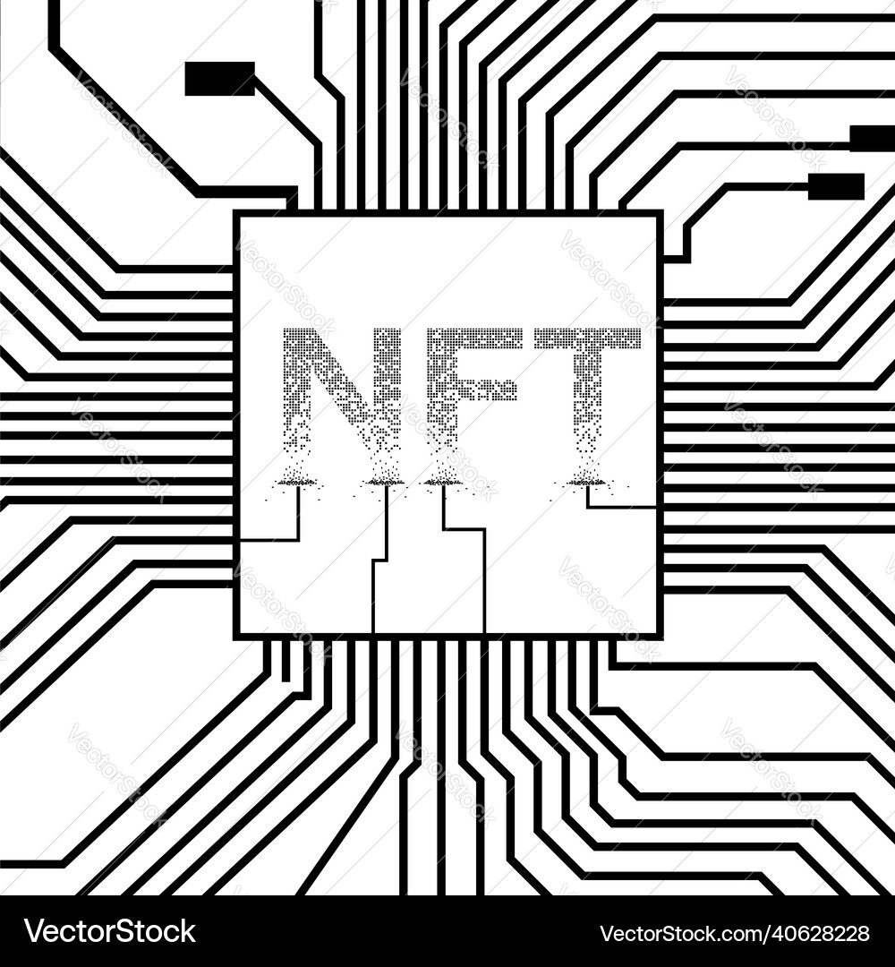 Crumbled ntf non fungible token with pcb tracks Vector Image