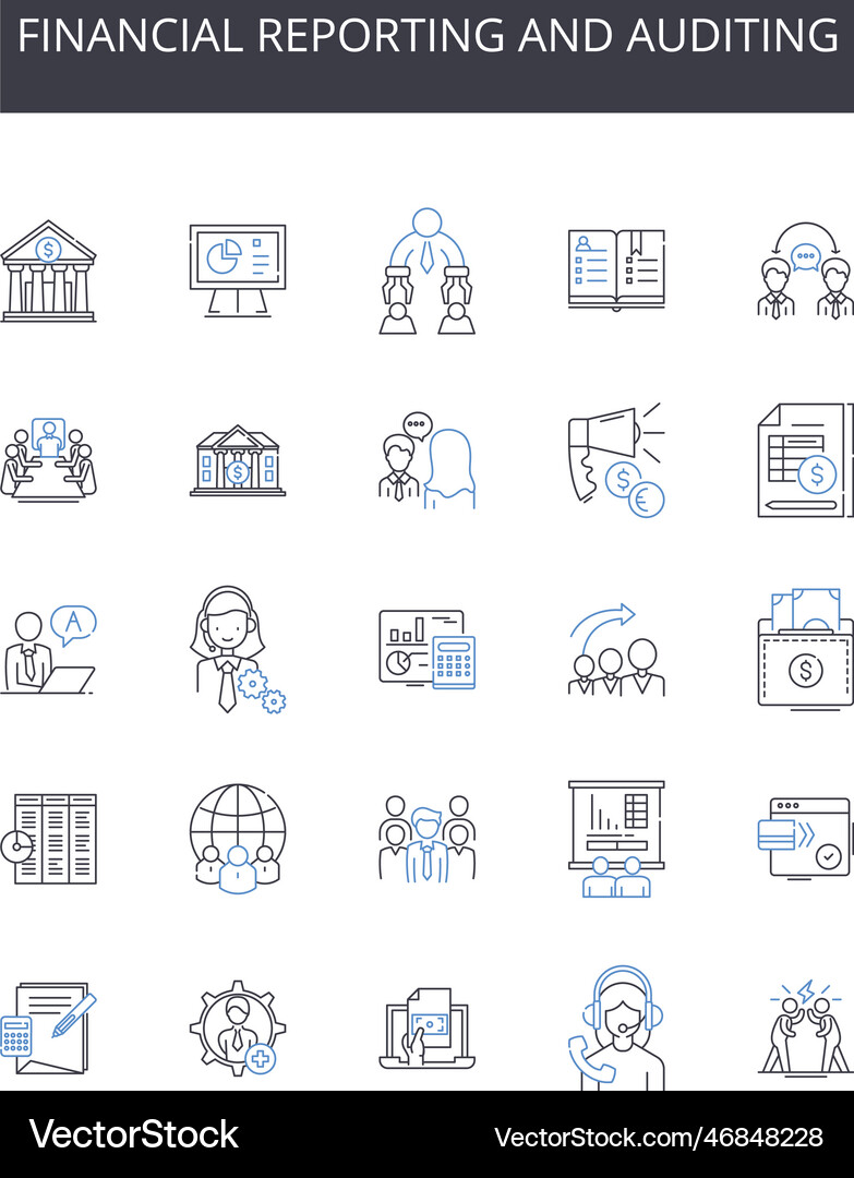Financial reporting and auditing line icons Vector Image