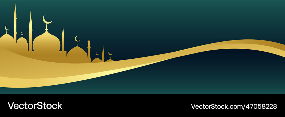 Golden islamic banner with mosque design Vector Image