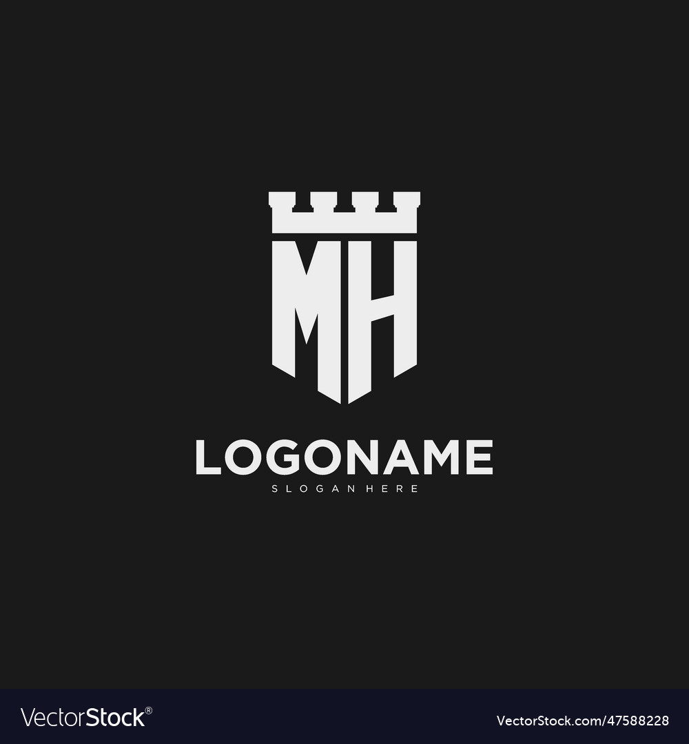Initials mh logo monogram with shield Royalty Free Vector