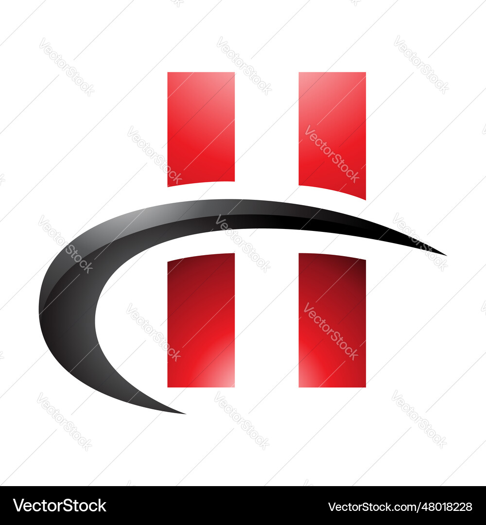 Red and black glossy letter h icon with vertical Vector Image