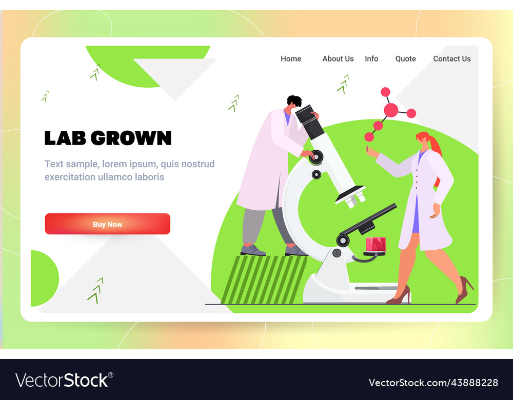 Scientists with microscope inspecting meat sample Vector Image