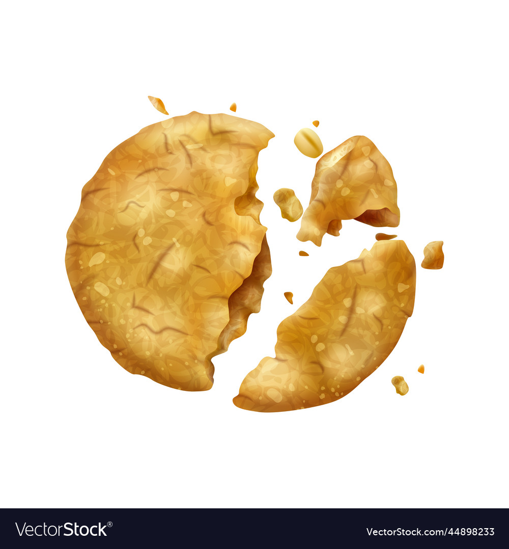 Broken cookie realistic composition Royalty Free Vector