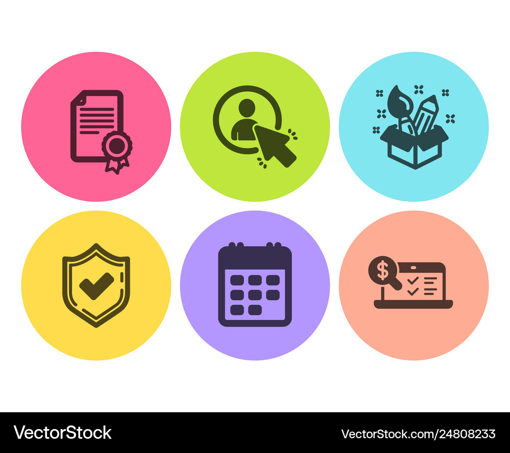 Calendar confirmed and certificate icons set Vector Image