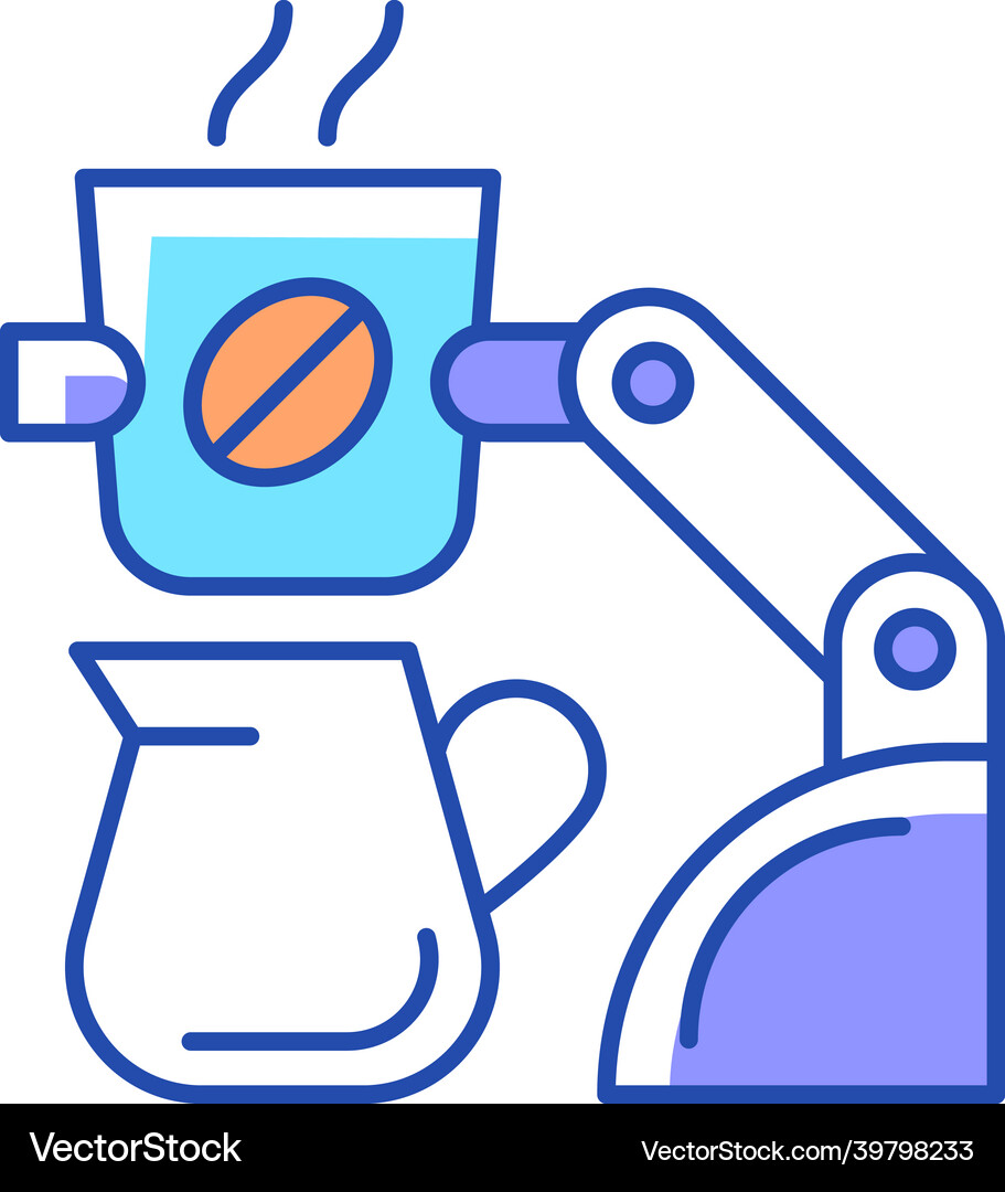 Coffee making robot rgb color icon Royalty Free Vector Image
