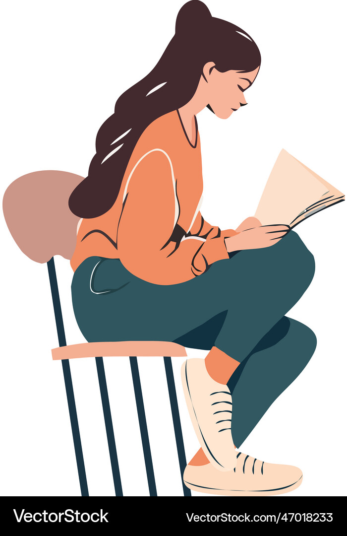 One person reading a book outdoors smiling Vector Image