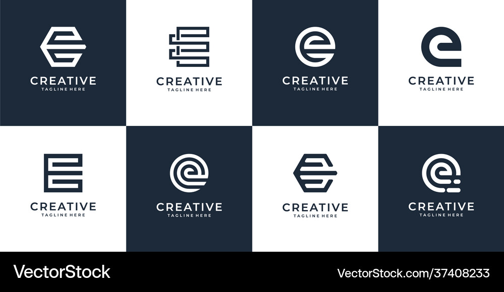 Set creative monogram letter e logo design Vector Image