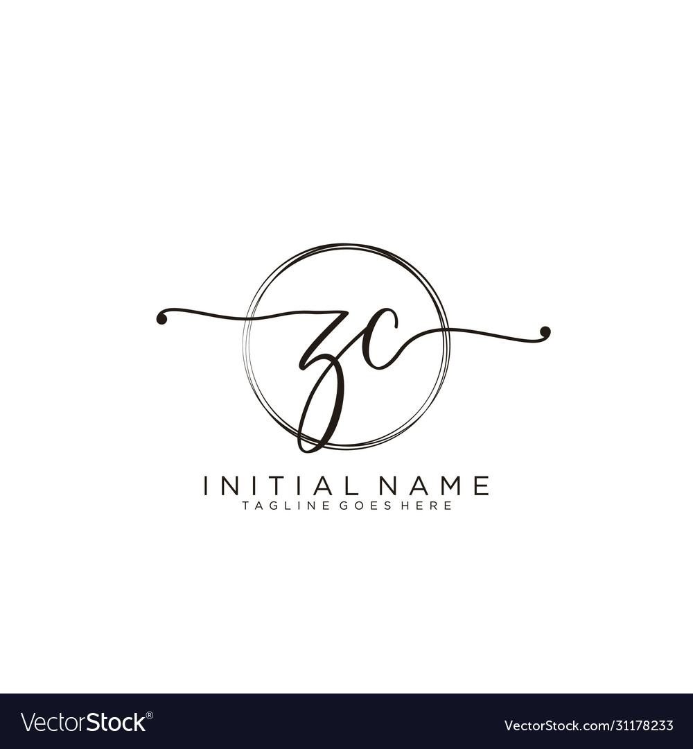 Zc initial handwriting logo with circle template Vector Image