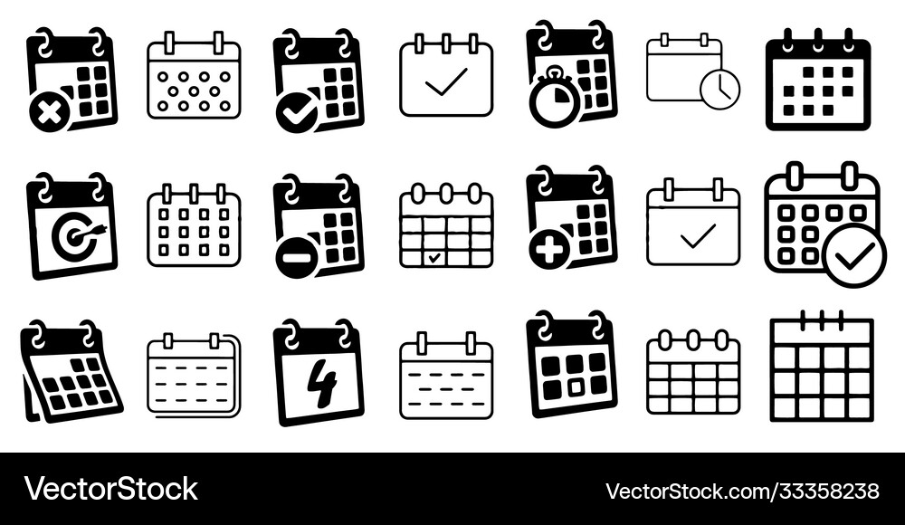 Calendar icons on white background set Royalty Free Vector
