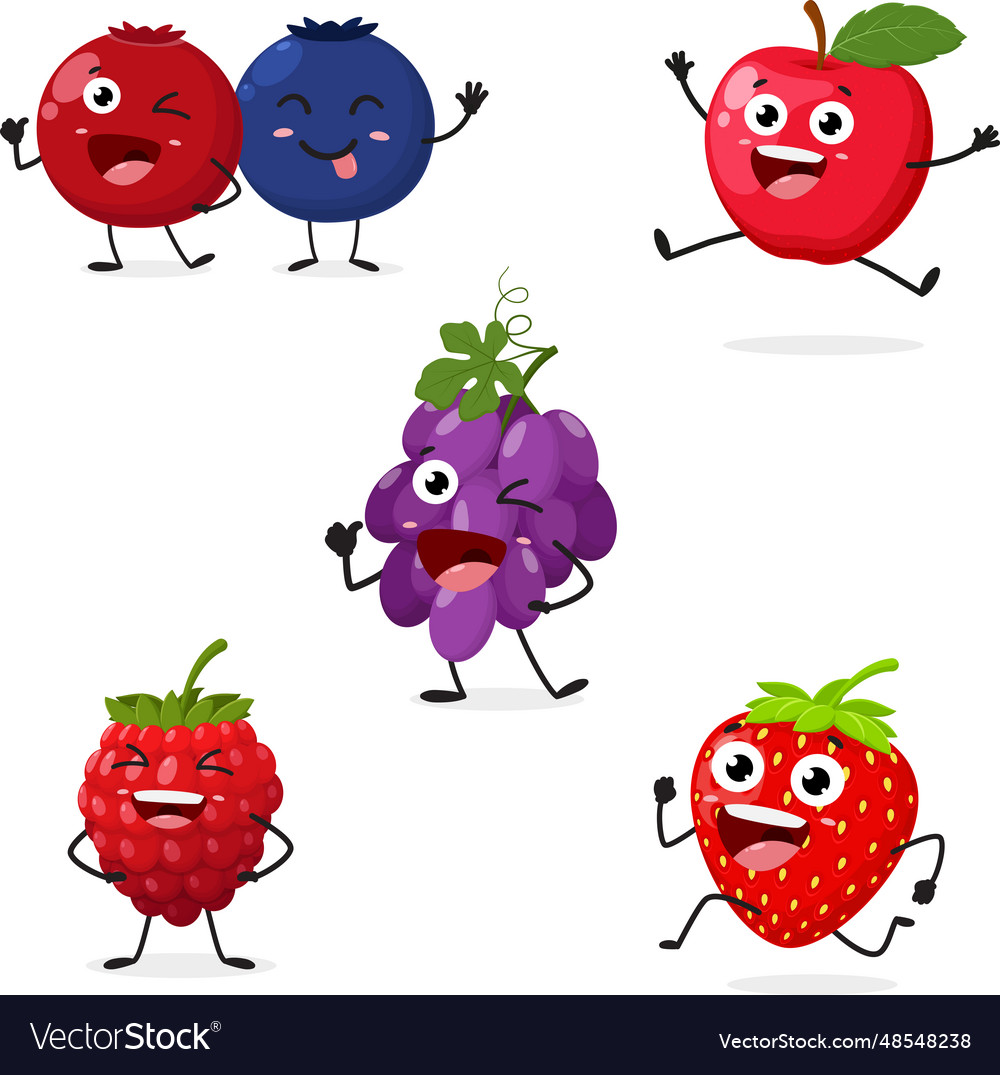 Cartoon funny berry fruits food characters Vector Image