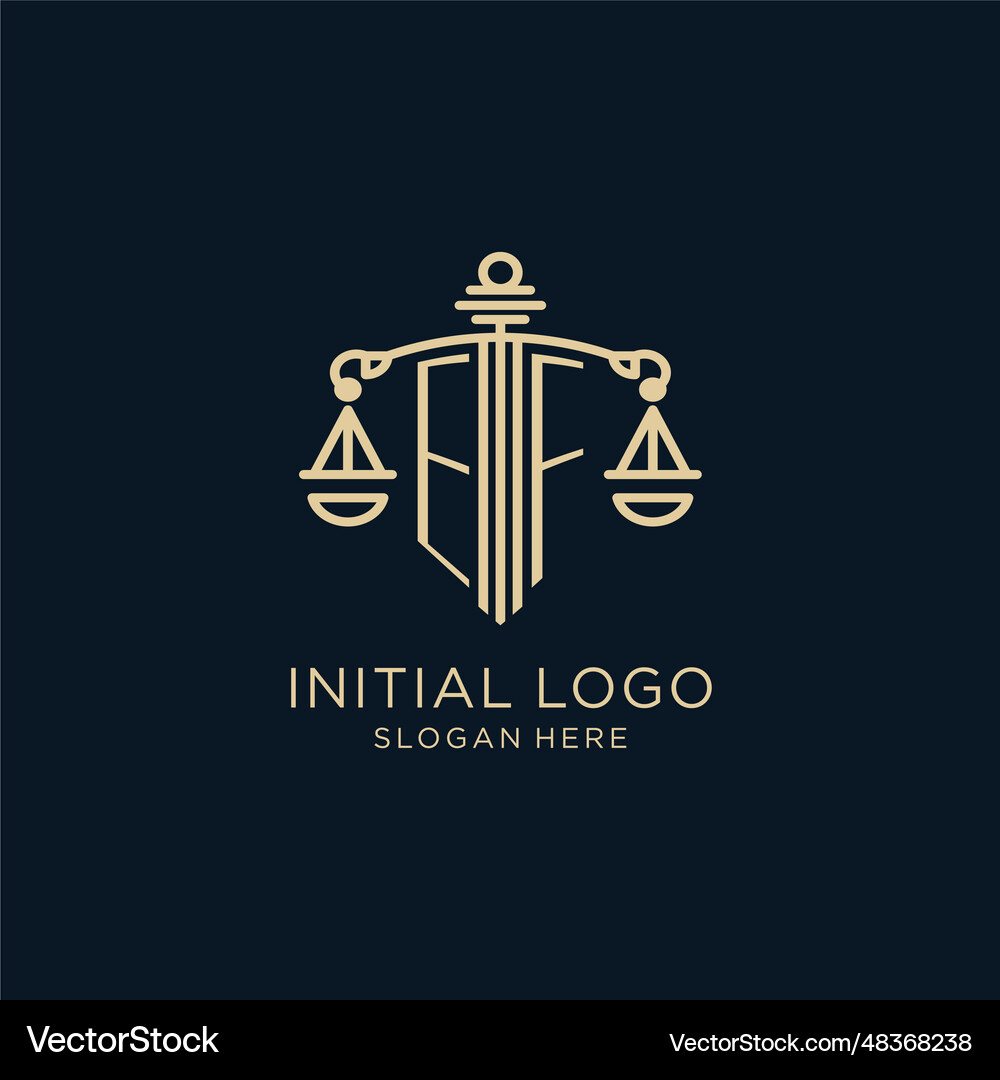 Initial ef logo with shield and scales of justice Vector Image