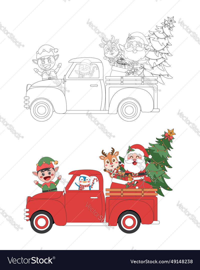 Santa claus reindeer penguin and elf Royalty Free Vector