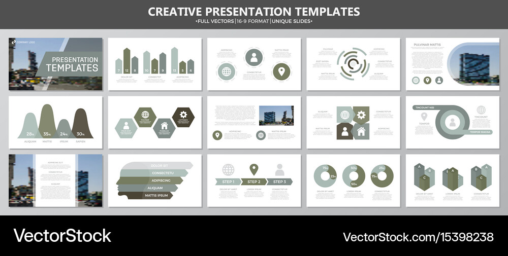 Set of green and gray elements for multipurpose Vector Image