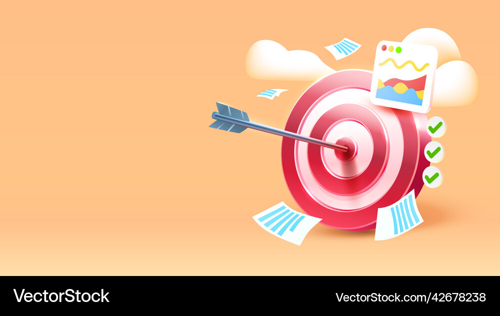 Target chart landing page banner business 3d icon Vector Image