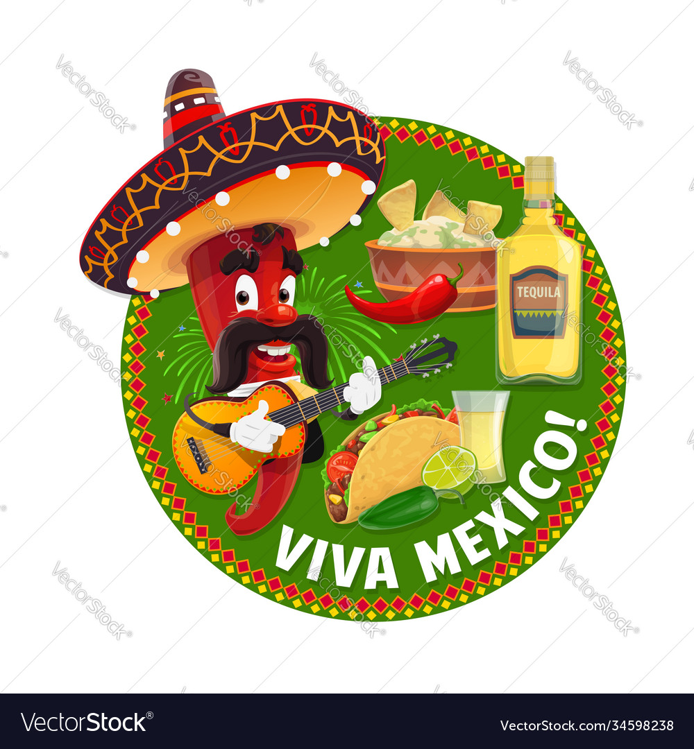 Viva mexico chilli pepper with mexican sombrero Vector Image