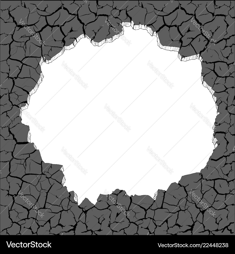 Wall with cracks and a hole stock background Vector Image