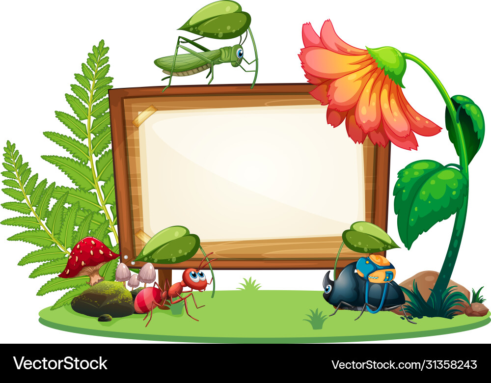 Border template design with insects in garden Vector Image